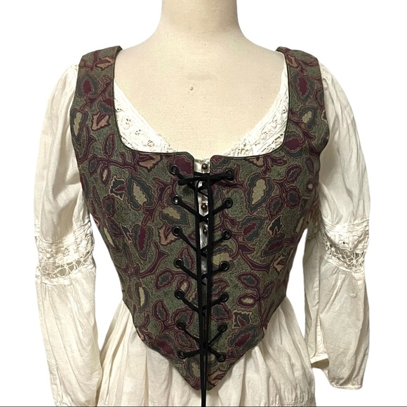 Tops | Renaissance Bodice Brocade Reversable Green Rose | Poshmark